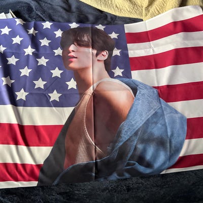 Ateez Mingi Pink Hair America Flag Banner, Ateez Mingi Kpop Flag ...