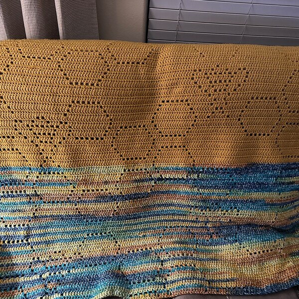 Filet Crochet Blanket Pattern | Bee Blanket Crochet Pattern | Filet ...