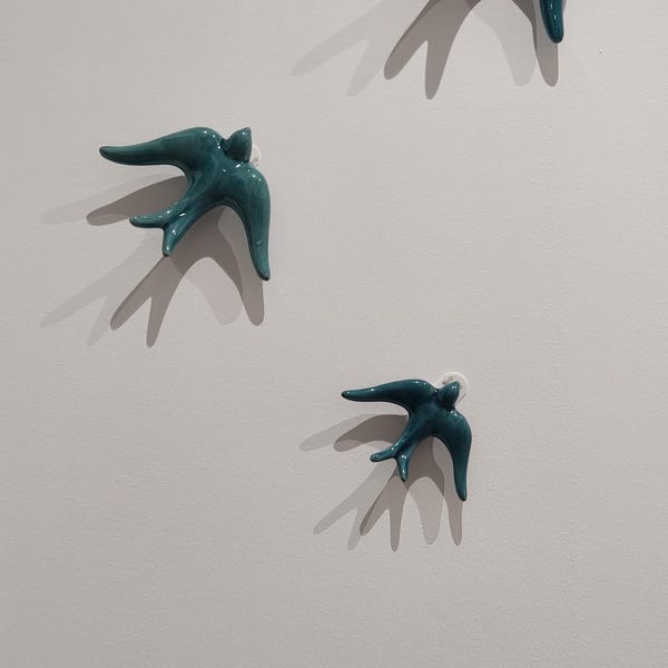 Glazed Teal Blue Swallows / Bird Figurine / Bird Art / Ceramic Swallows ...