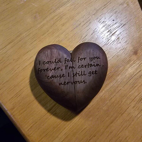 Heart Flip Ring Box - Engraved Secret Slim Wooden Engagement or Wedding ...