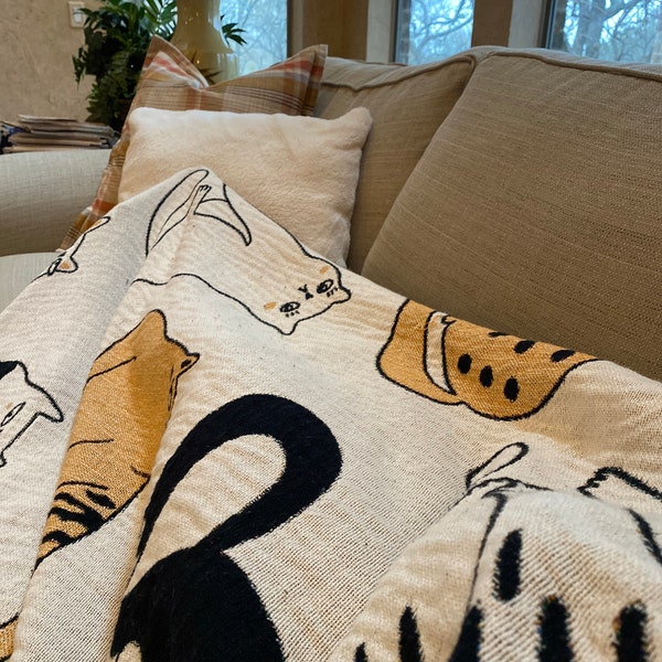 Funny Cat Throw Blanket, Woven Tapestry Throw Blanket, Funny Cat ...