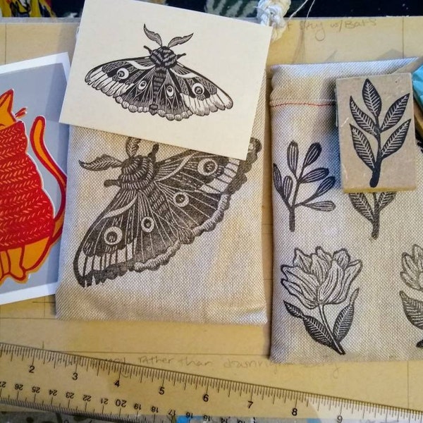 Rubber Stamp | Hand Carved Stamp | Mounted or Unmounted | Moth | Moth ...