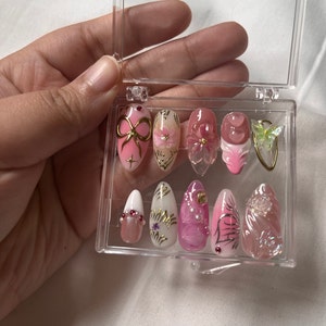 3D Freestyle Almond Goth Press on Nails, Handpainted Luxury Acrylic ...