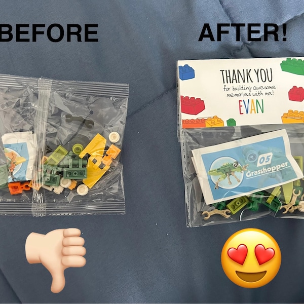 Colourful Bricks Thank You Labels for Birthday Decor, Custom Name Thank ...