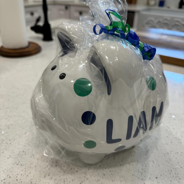 Hand Painted Personalized Piggy Bank for Boy Large Size Coin Bank Gift ...
