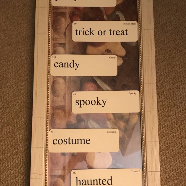 HALLOWEEN Flash Card Words Fall Decor Vintage Inspired Set of 8 LARGE ...