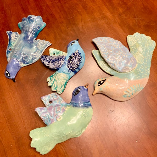 Ceramic Bird Tiles, Handmade Clay Tile Art, Birds and Eggs Painted Tile ...