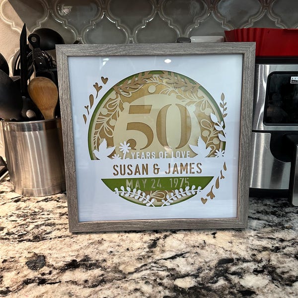 3D Anniversary 50 Years Shadow Box Custom Name and Numbers, Wedding ...