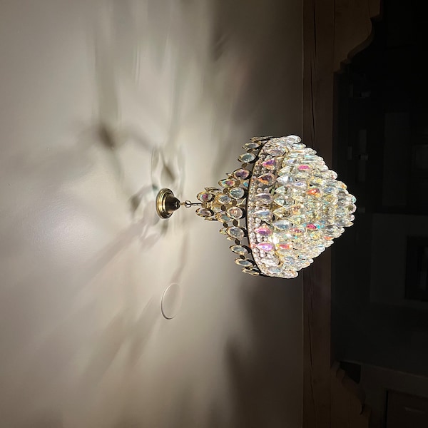 Crystal Chandelier Vintage Blue Turquoise Colored Art Deco Retro 80s ...