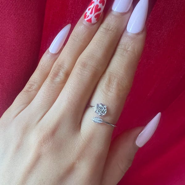 Rose Wrap Ring in Sterling Silver, Flower Ring, Silver Rose Ring ...