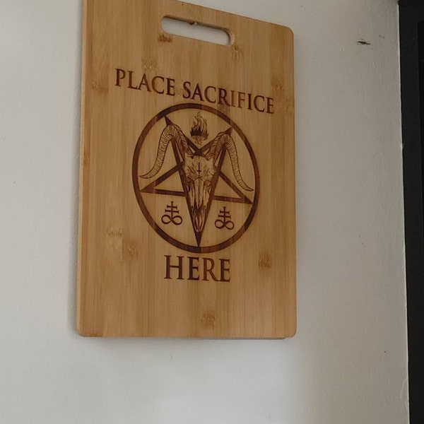 Place Sacrifice Here Satanic BBQ Set | Laser Engraved Bamboo Cutting ...