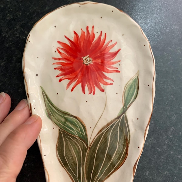 Floral Spoon Rest, Handmade Ceramic Spoon Rest, Handpainted Pottery ...