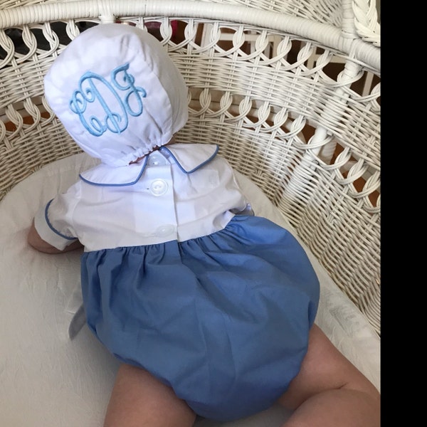 Monogrammed White Baby Boy Bonnet, Baby Shower Gift, White Bonnet ...
