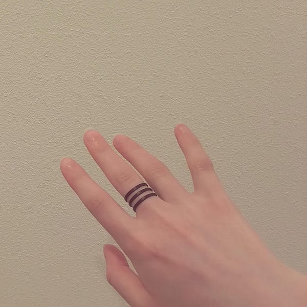 Matt Black Three Lines Band Ring, Jet Black Knuckle Ring, Womens ...