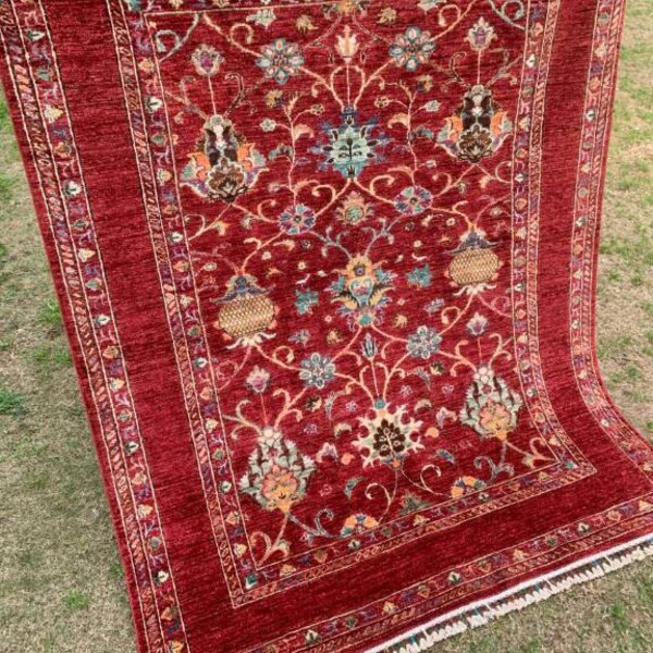 Blue 5x7ft Sultani Rug 5'1 X 6'4 Handknotted Fine Afghan Natural Wool ...