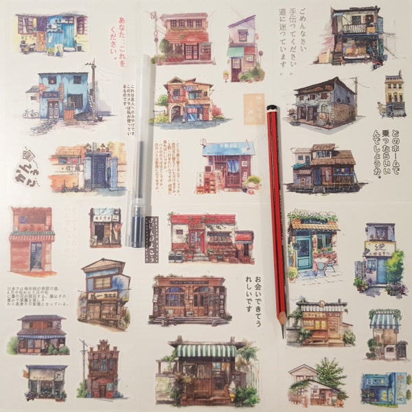 Japanese Building Stickers, Japanese Home and Shops Washi Stickers, Set ...