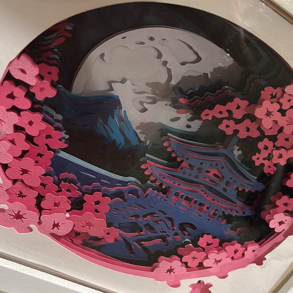 Japanese Cherry Blossoms Shadow Box Svg, Asian Shadow Box Svg, Japanese ...