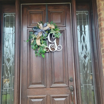 Custom Floral Monogram Wreath for Your Front Door, Personalized Door ...