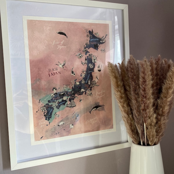 Japan Map, Art Print, Illustrated Map of Japan, Travel Illustration ...