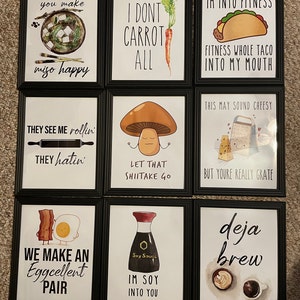 60 Kitchen Prints Set Food Pun Signs, Set of 60 Funny Kitchen ...