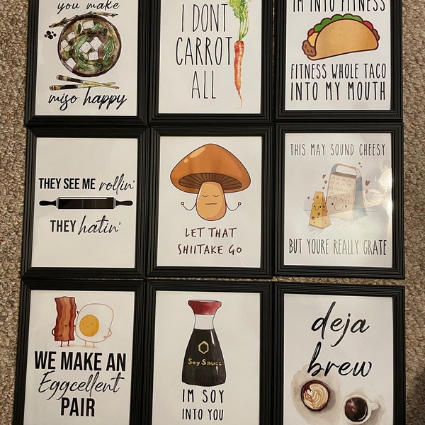 60 Kitchen Prints Set · Food Pun Signs, Set of 60 Funny Kitchen ...