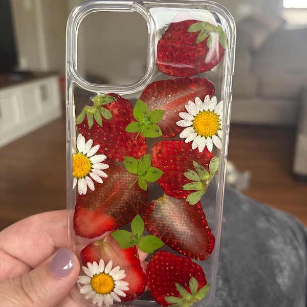 Pressed Dried Flower Strawberry Phone Case, iPhone Se Xr Xs 11 12 13 14 ...