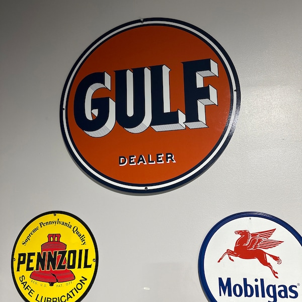 Gulf – Dealer – Petroliana Vintage Reproduction Gas Station Sign (23.5 ...