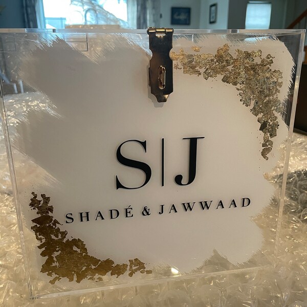 Foil Painted Lock and Key Personalized Acrylic Card Box I Painted Card ...