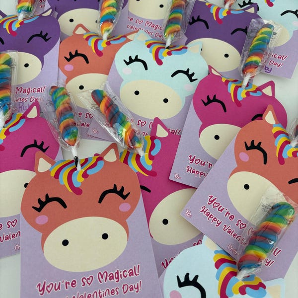 Unicorn Lollipop Valentines Cards Printables Instant Digital Download ...