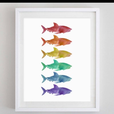 Rainbow Sharks Watercolor Art Print Underwater Nursery - Etsy