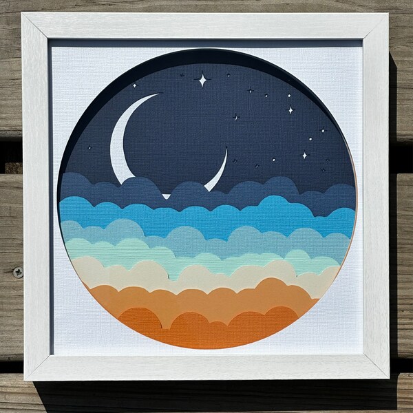 3d Cloudy Night Sky Shadow Box, Files for Cricut, for Silhouette, Paper ...