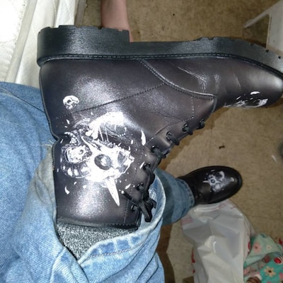 Skull Demon With Dagger Exploding Head Leather Boots-skull Punk Boots ...