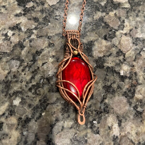 Red Fire Labradorite Pendant Copper Wire Wrapped Pendant Handmade ...