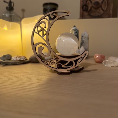 Crescent Moon Sphere Stand / Quality Handmade/ Wooden/ Crystal Ball ...