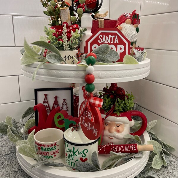 Christmas Tiered Tray Decor, Christmas Candy Dish, Candy Cane Decor ...