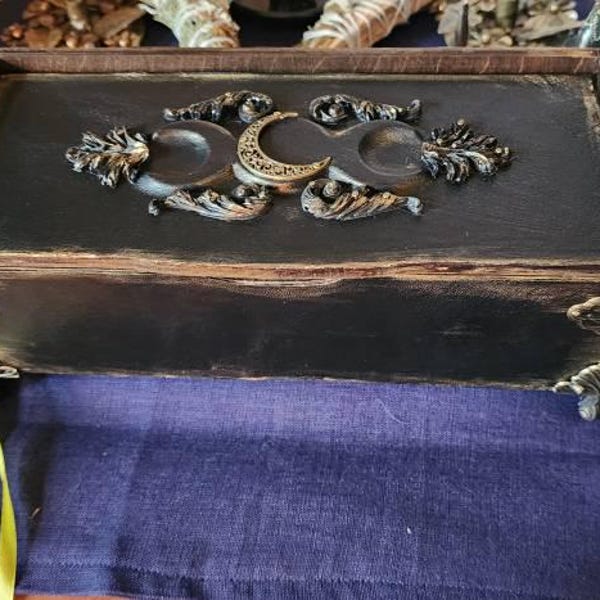 Handcrafted Gothic Jewelry Box Jade Sun Black Suede Esoteric Trinket ...