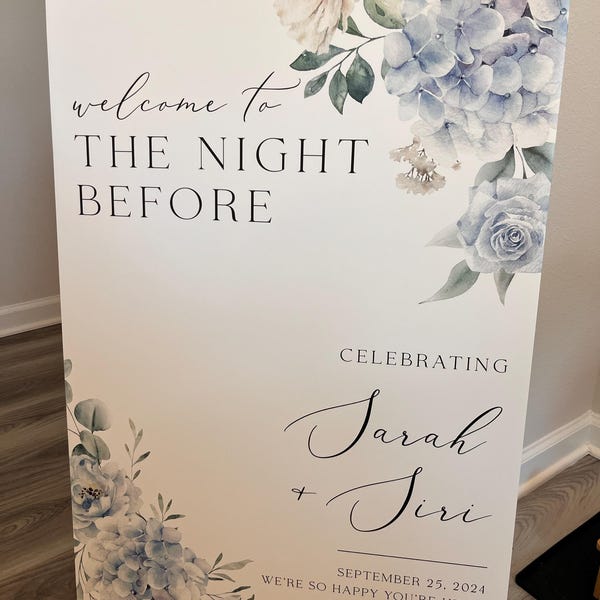 The Night Before Sign, Dusty Blue Rehearsal Dinner Sign, Blue Hydrangea ...