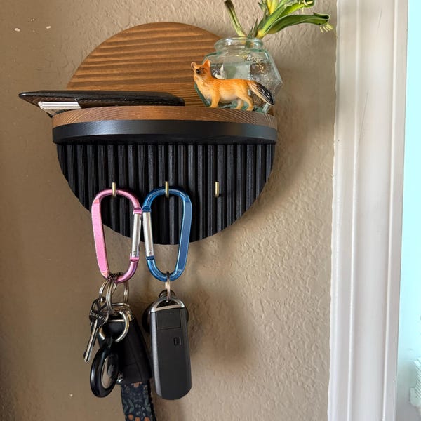 Round Wall Shelf With 3 Hooks, Minimalist Entry Shelf, Key Holder for ...