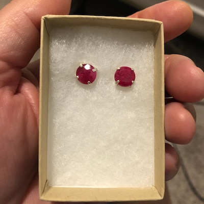 Natural Dark Red Ruby Earring, Deep Red Genuine Ruby Studs, Raw Ruby ...