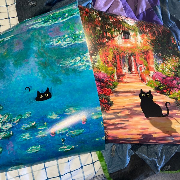 Monet Garden Cat Print, Claude Monet Flowers Cat Poster, Cat Art ...
