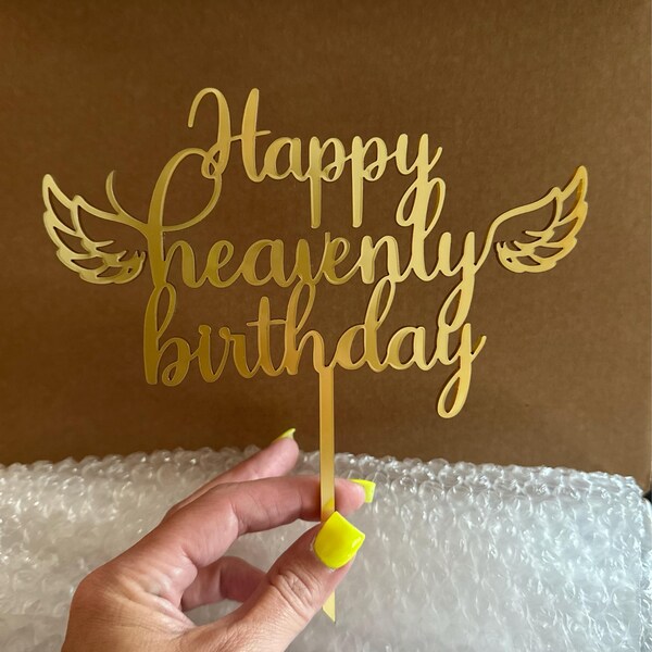 Heavenly Birthday, Cake Topper, Gold Topper, Acrylic, Birthday ...