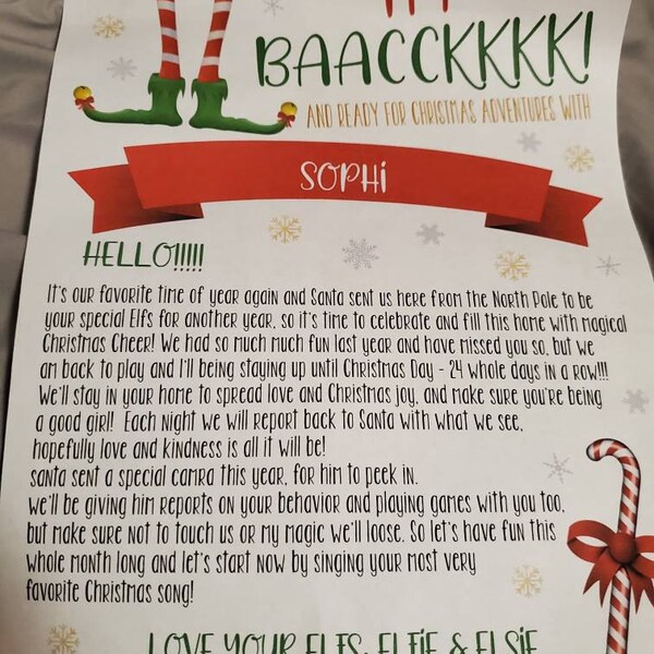 Elf Letter Set, I'm Back Hello From Your Elf, Goodbye From Elf Arrival ...