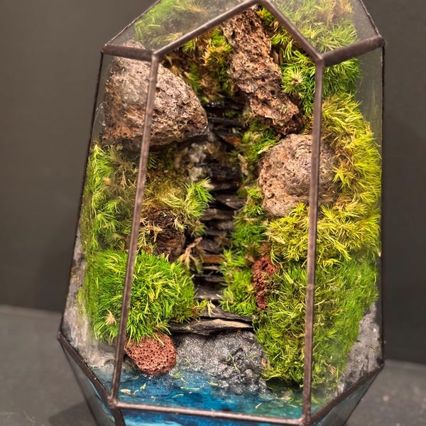 Geometric Terrarium With Cottage, Tree of Life, Stream, Preserved Moss ...