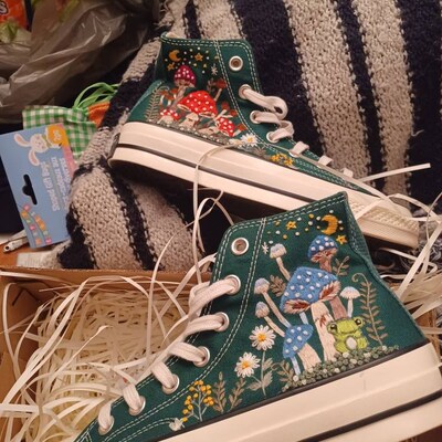 Embroidered Converse Mushroom and Frog, Converse High Tops Chuck Taylor ...
