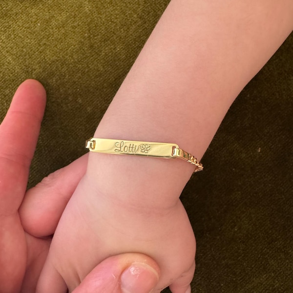 14K Gold Baby ID Bracelet, Baby Name Bracelet, Personalized Baby Gold ...