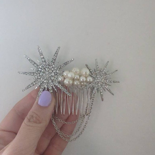 Celestial Star Hair Comb, Star Bridal Headpiece ,wedding Hair Comb, Art ...