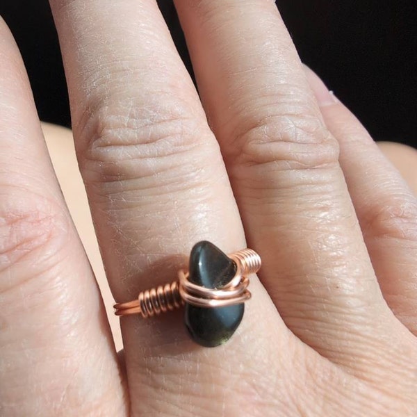 Black Obsidian Necklace, Copper Wire Wrapped Obsidian Pendant - Etsy