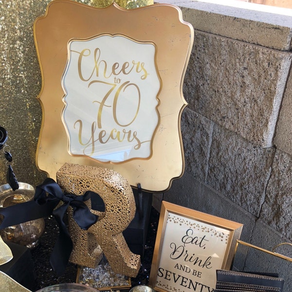 Gold Chic Printables | CHEERS TO 70 YEARS | Party Sign Downloads | 70th ...