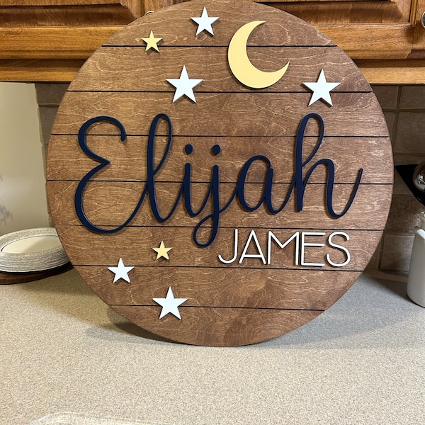 Moon and Stars Nursery Sign Custom Baby Name Sign Nursery 3D Sign ...