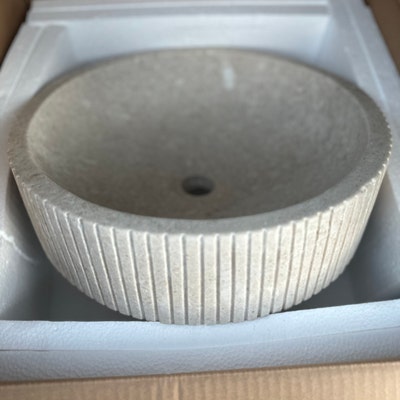 Natural Stone Vessel Bathroom Sink, Burj Ojinaga Marble, Fluted Vanity ...